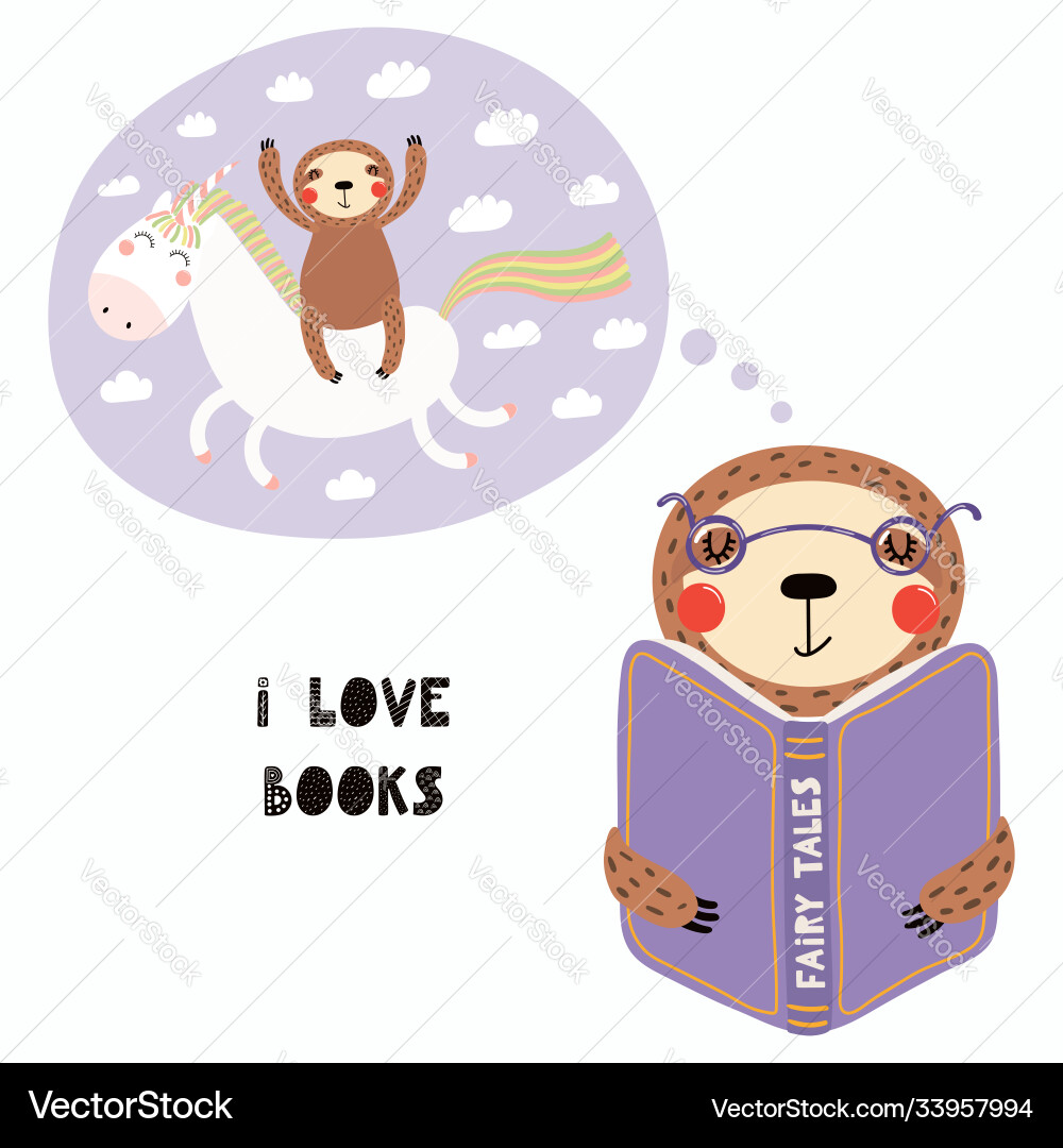 Cute sloth reading a book Royalty Free Vector Image