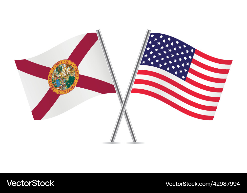 Florida & America Flags Crossed Royalty Free Vector