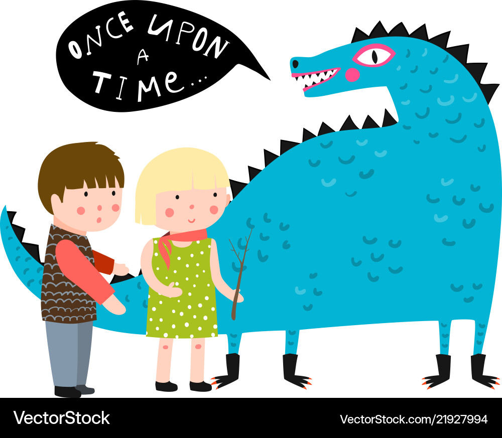 Magic fairy tale dragon and kids Royalty Free Vector Image
