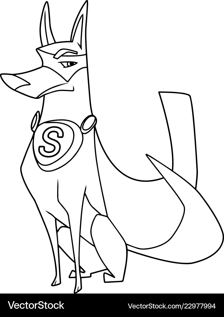 Super dog sitting line art Royalty Free Vector Image