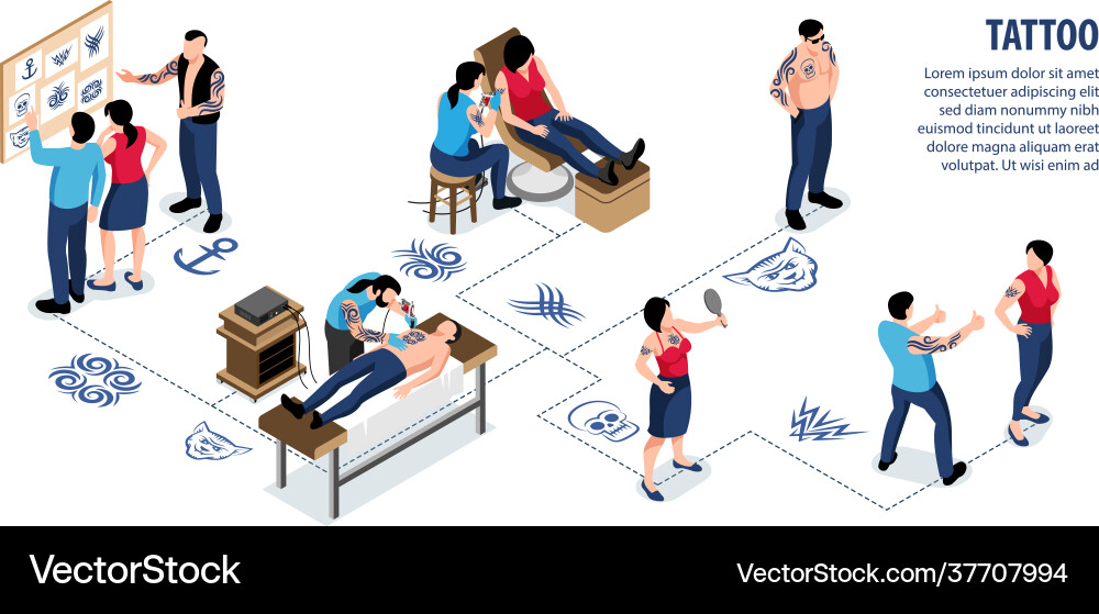 Tattoo isometric infographics Royalty Free Vector Image