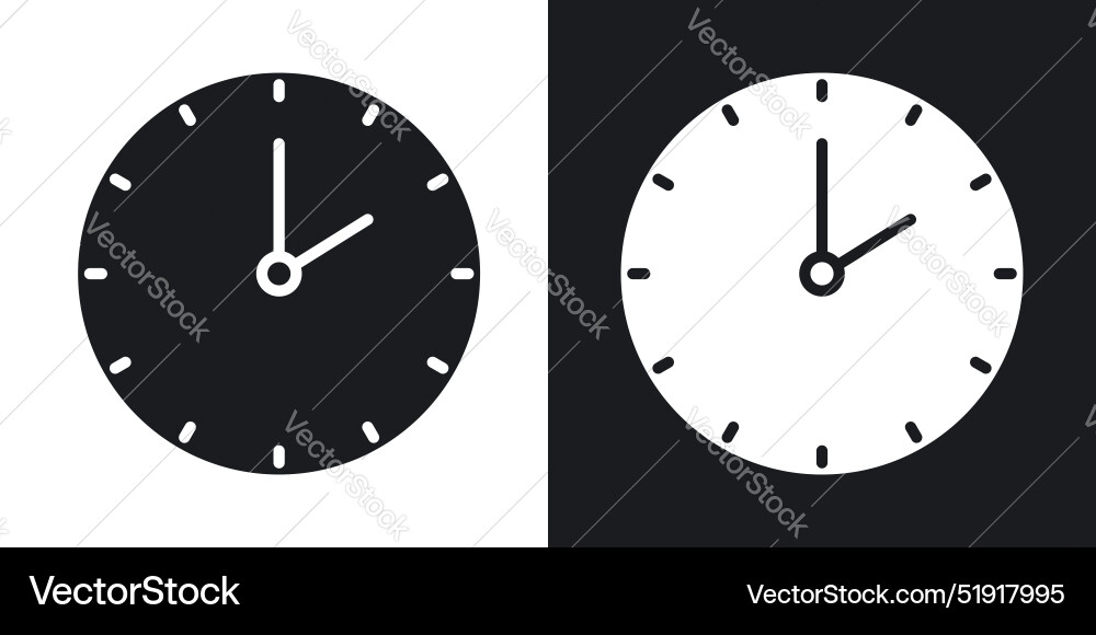 Clock two icon set in solid black and white color Vector Image