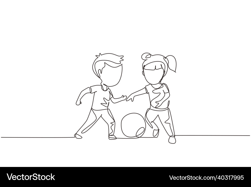 Kontinuierliche eine Linie Zeichnung Junge und Mädchen spielen