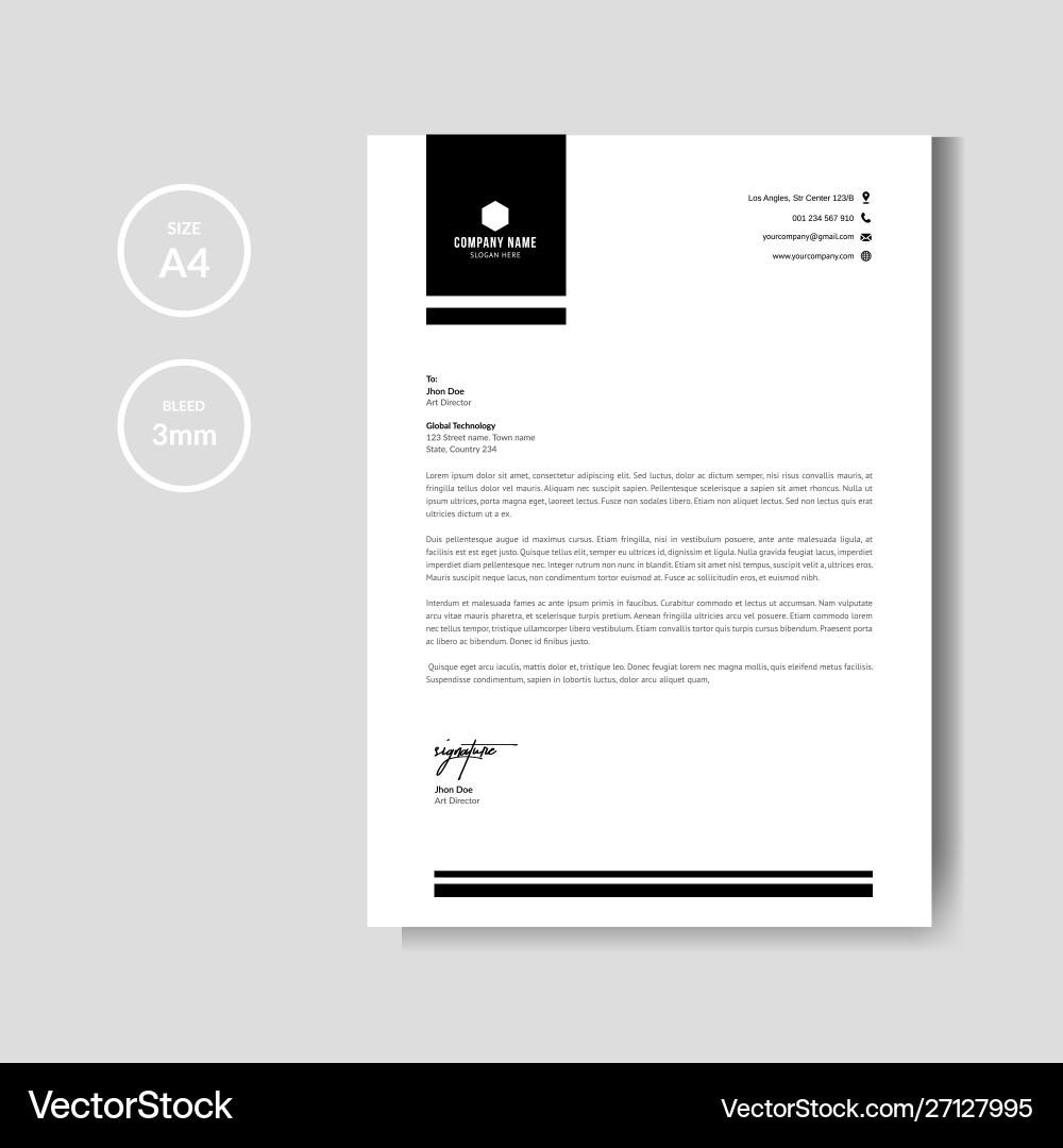 Minimalist black letterhead layout template Vector Image