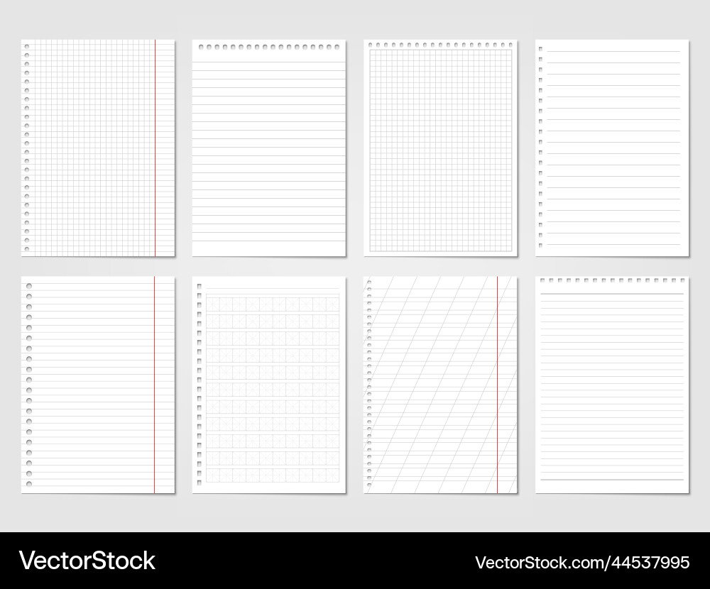 Realistic paper ruled lined sheets school pages Vector Image