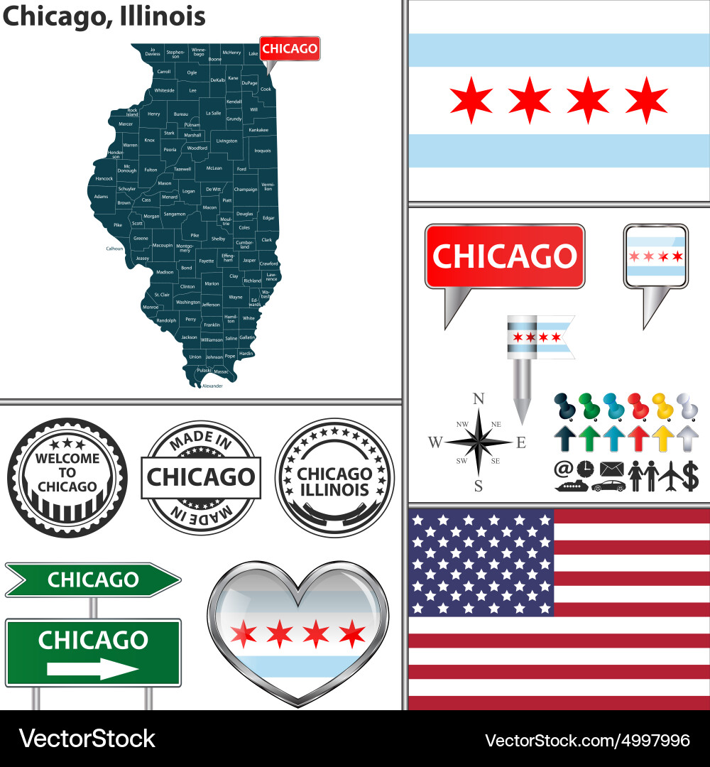 Chicago illinois set Royalty Free Vector Image