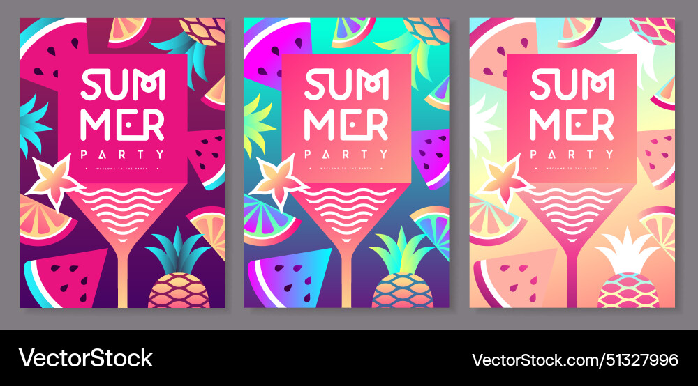 Fluorescent Summer Party Posters Royalty Free Vector Image