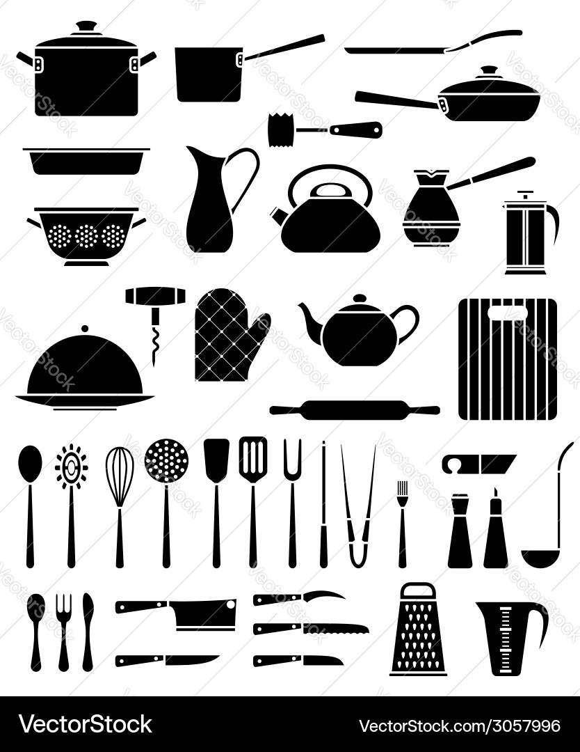 Kitchen Utensils and Cookware Icons Royalty Free Vector