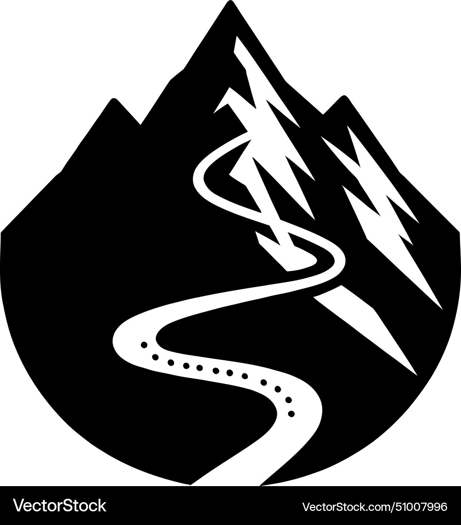 Mountain peak with winding trail silhouette Vector Image