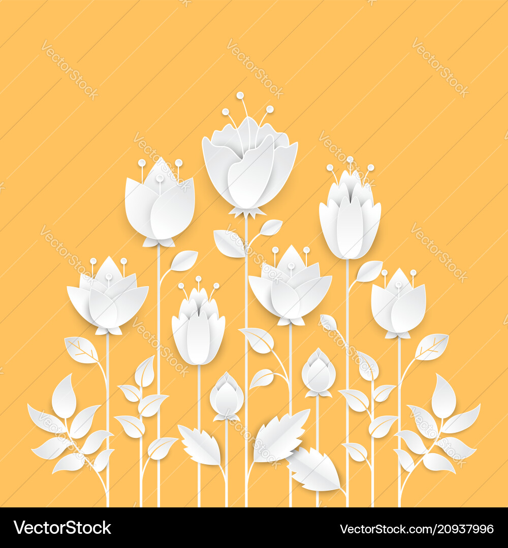 Paper cut growing flowers - modern colorful Vector Image