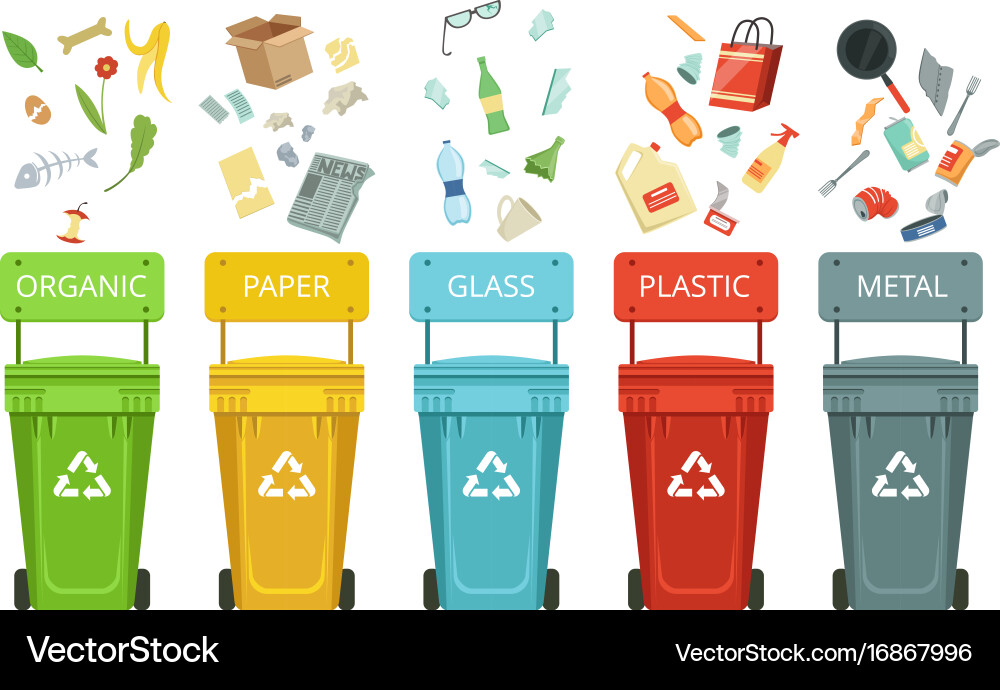 Plastic containers for garbage of different types Vector Image