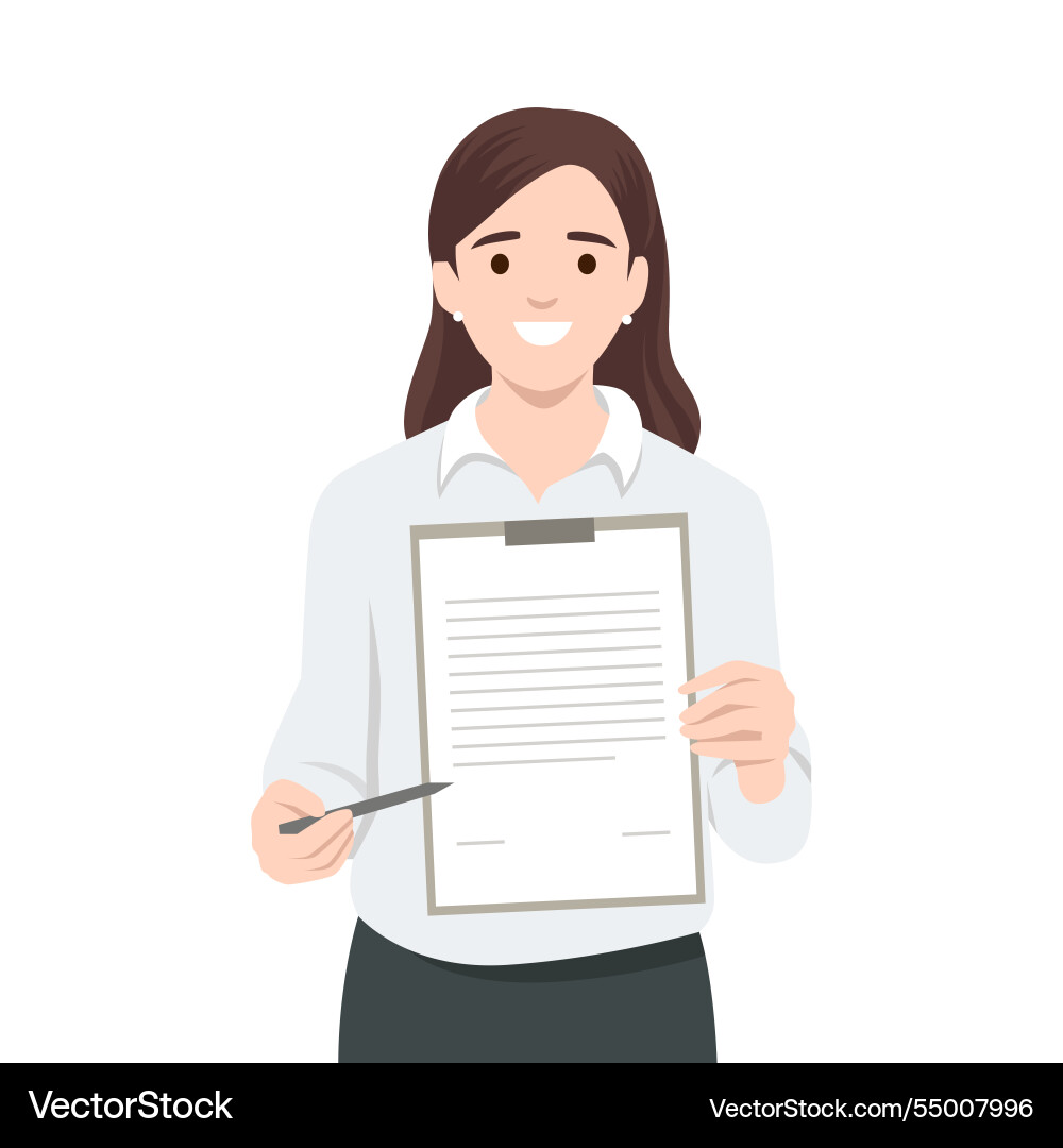 Professional woman presenting a document Vector Image