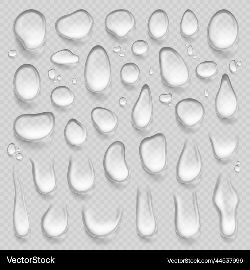 Pure rain drops realistic set cold water drip Vector Image
