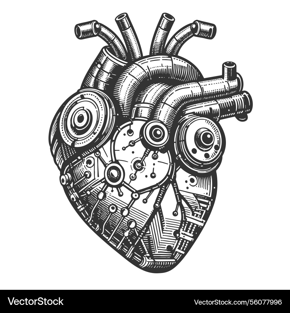 Steampunk mechanical heart engraving Royalty Free Vector