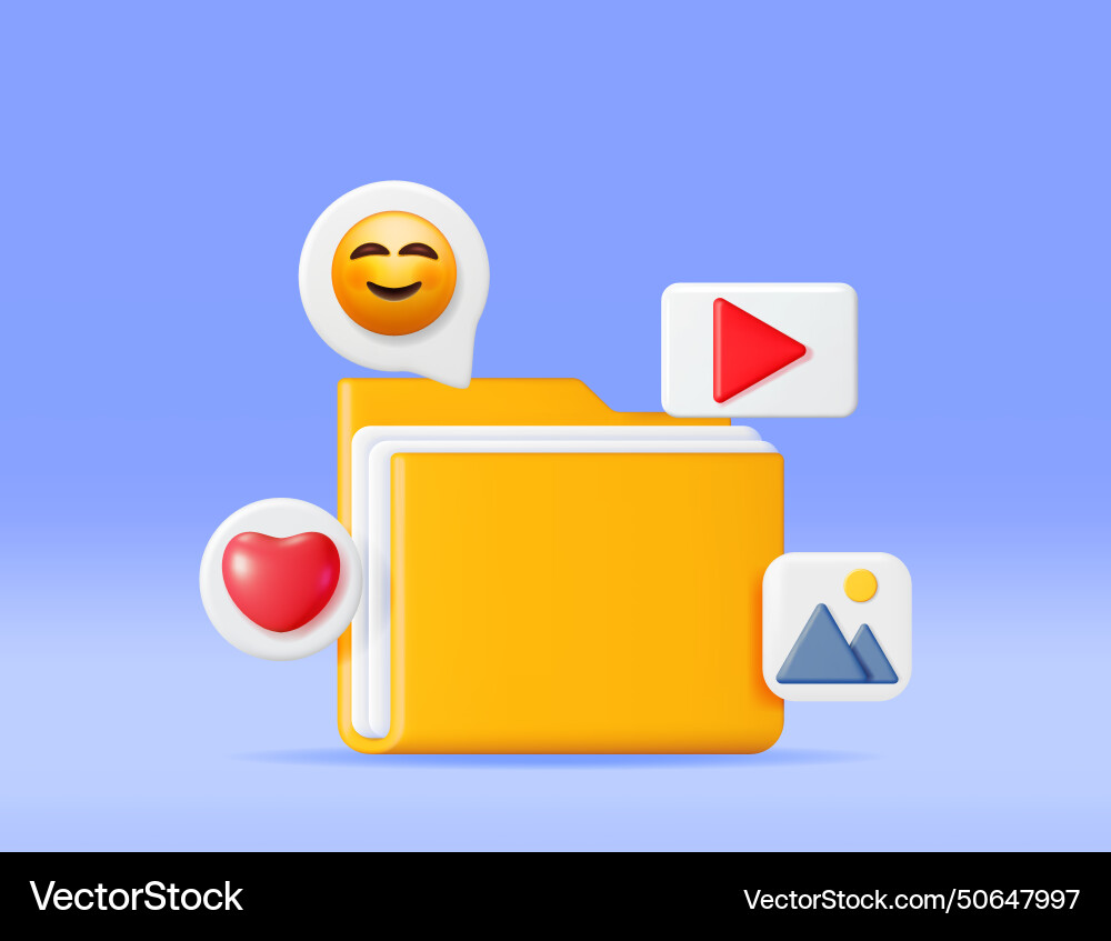 3d multimedia folder with media files Royalty Free Vector