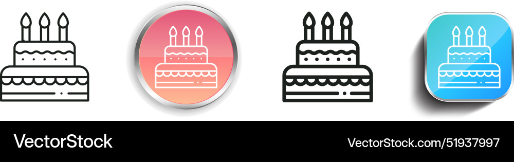 Birthday cake icon thin linear regular and button Vector Image
