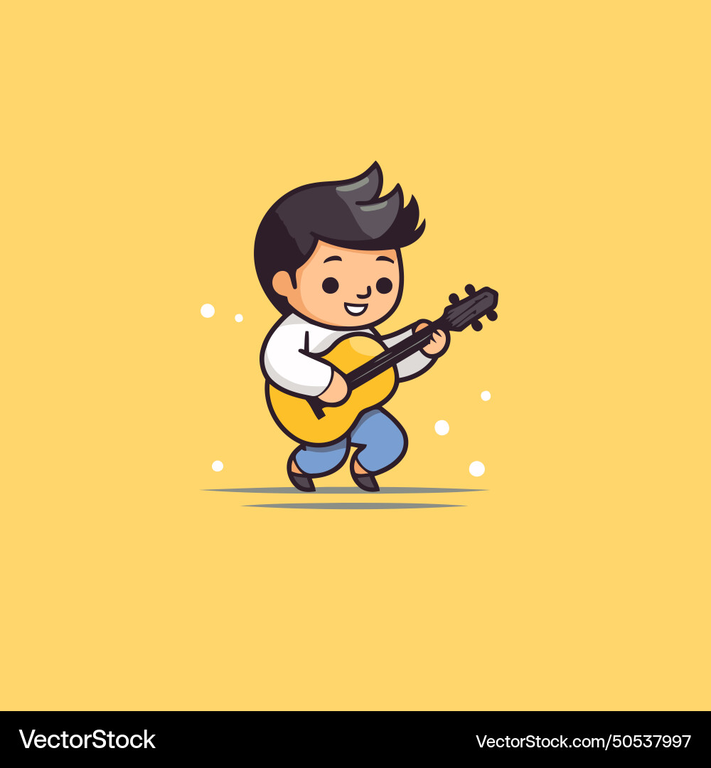 Cartoon boy playing the guitar isolated Royalty Free Vector