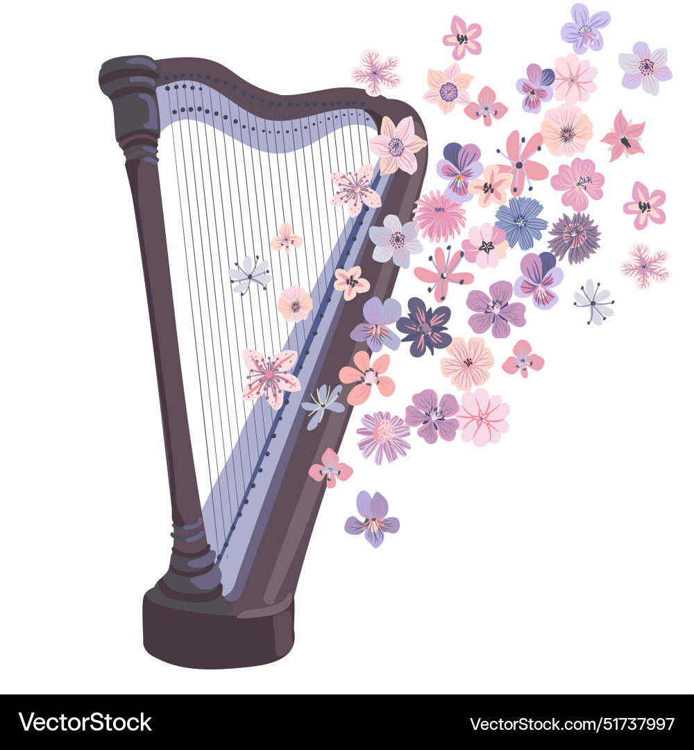 Drawing musical instrument harp Royalty Free Vector Image