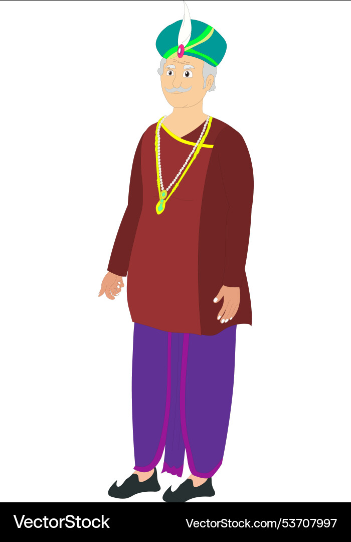 Indian king character standing side view Vector Image