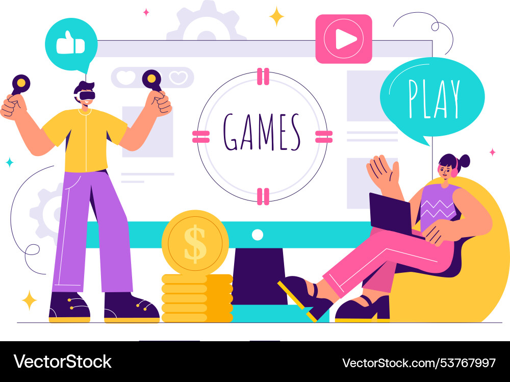 Video games with programmers playing gamepad Vector Image