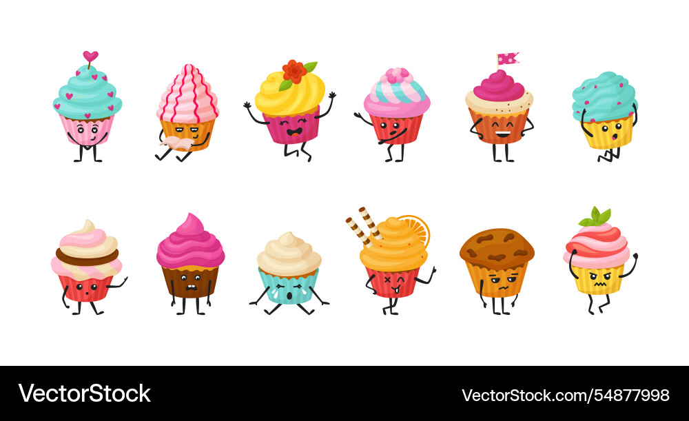 Cupcake characters cute cartoon cupcakes Vector Image
