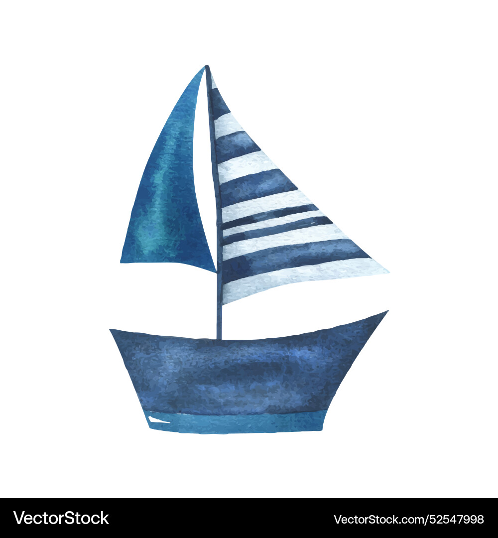 Nice blue boat with straped sails hand-drawn Vector Image