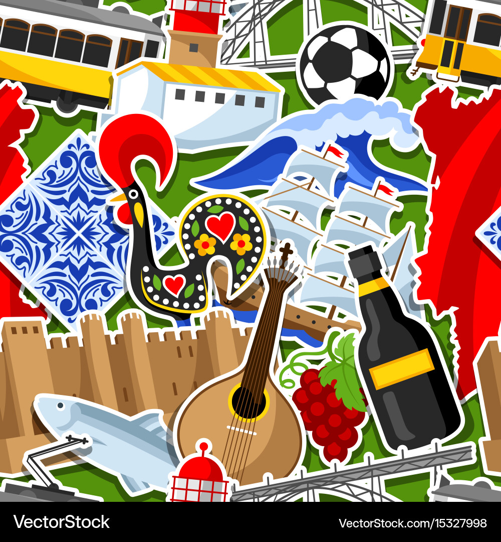 Portugal seamless pattern with stickers Royalty Free Vector