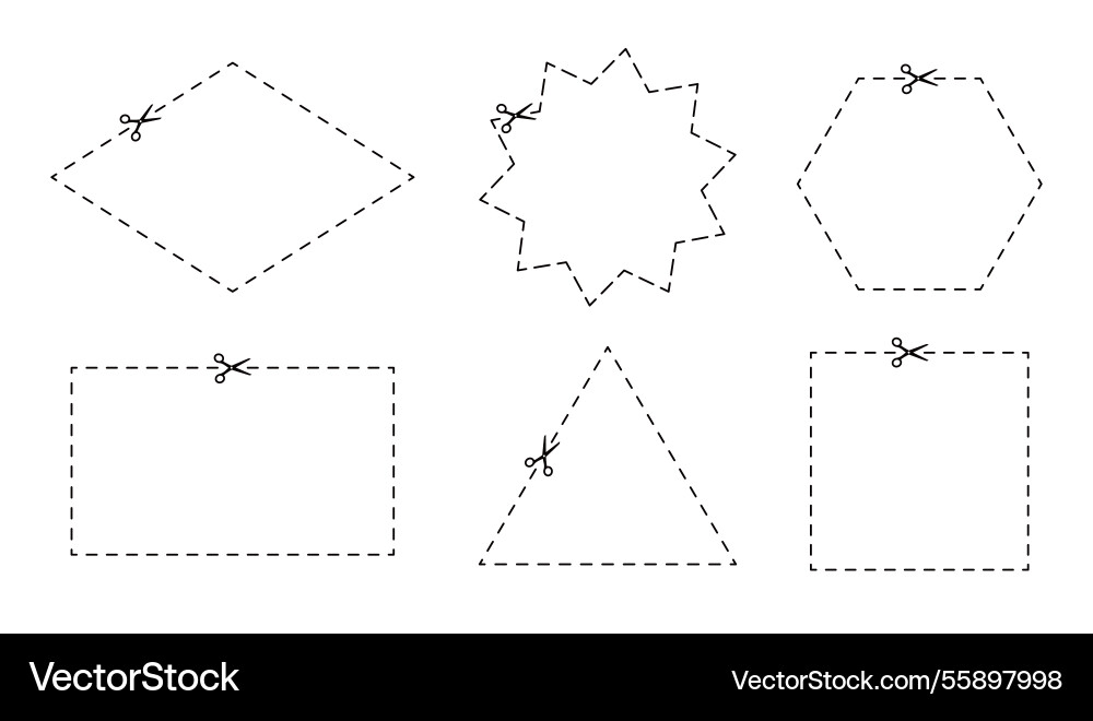 Scissor with dash cut line dot marks in six Vector Image