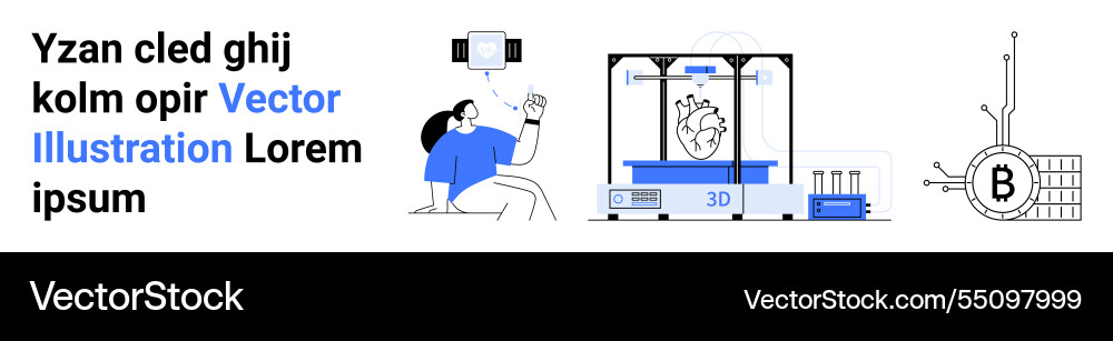 3d printing heart vr headset bitcoin mining Vector Image