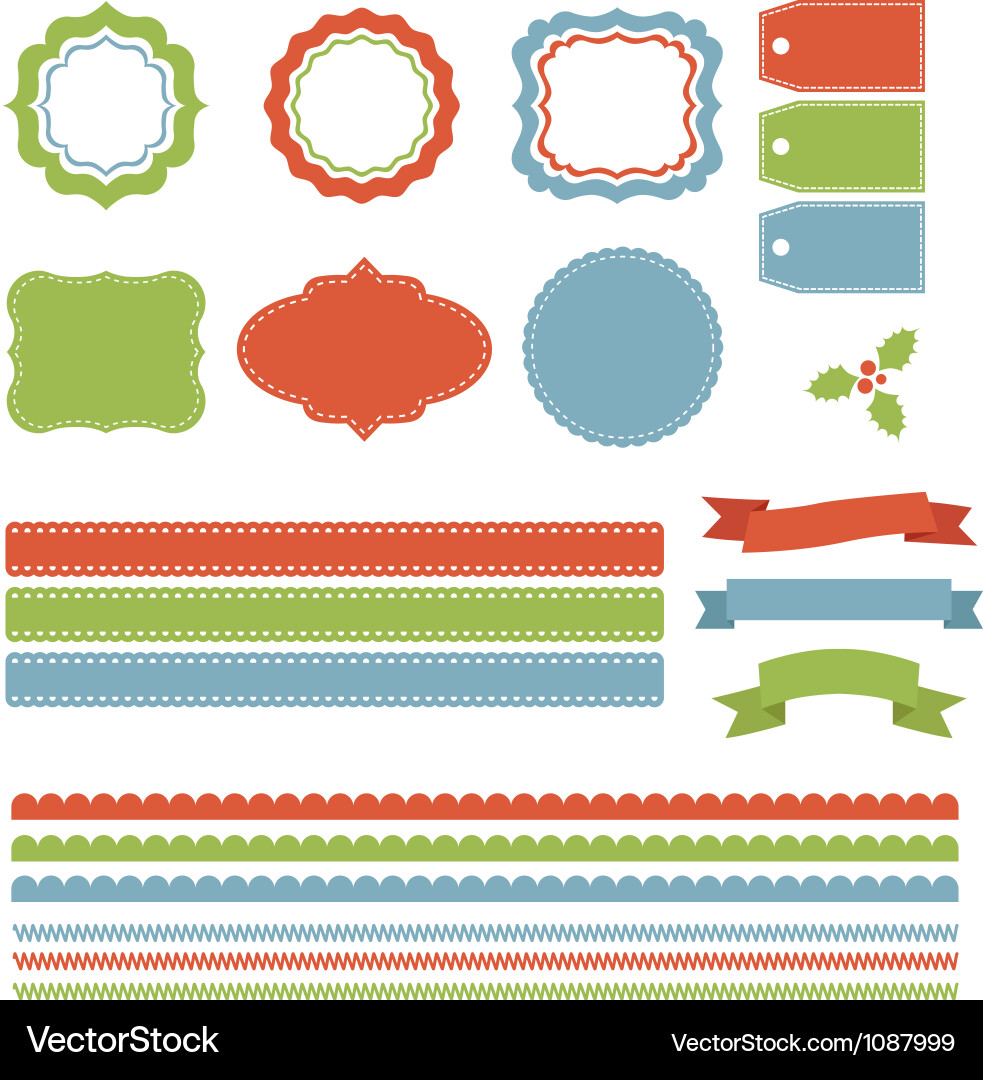Christmas labels borders ribbons tags set Vector Image