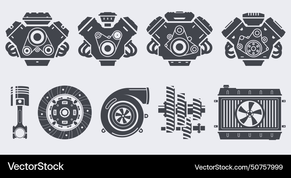 Set of silhouettes of car engines and other Vector Image Set of silhouettes of car engines and other Vector Image