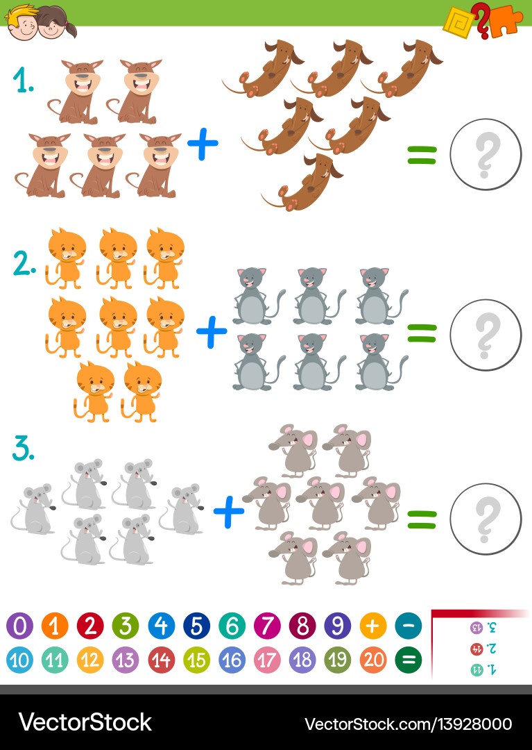 Addition maths activity for kids Royalty Free Vector Image