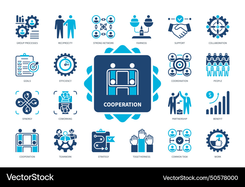 Cooperation solid icon set Royalty Free Vector Image