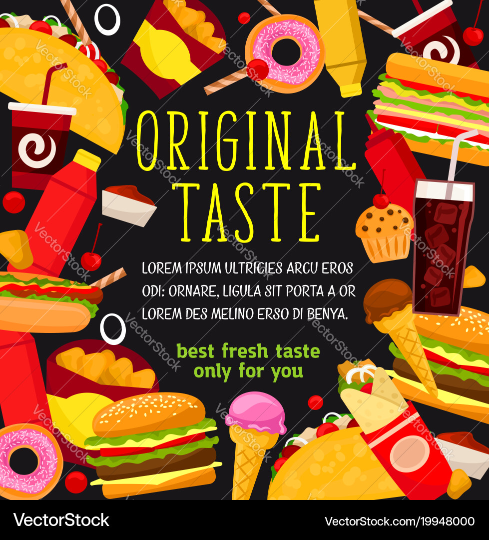 Fast food meals and snacks menu poster Royalty Free Vector