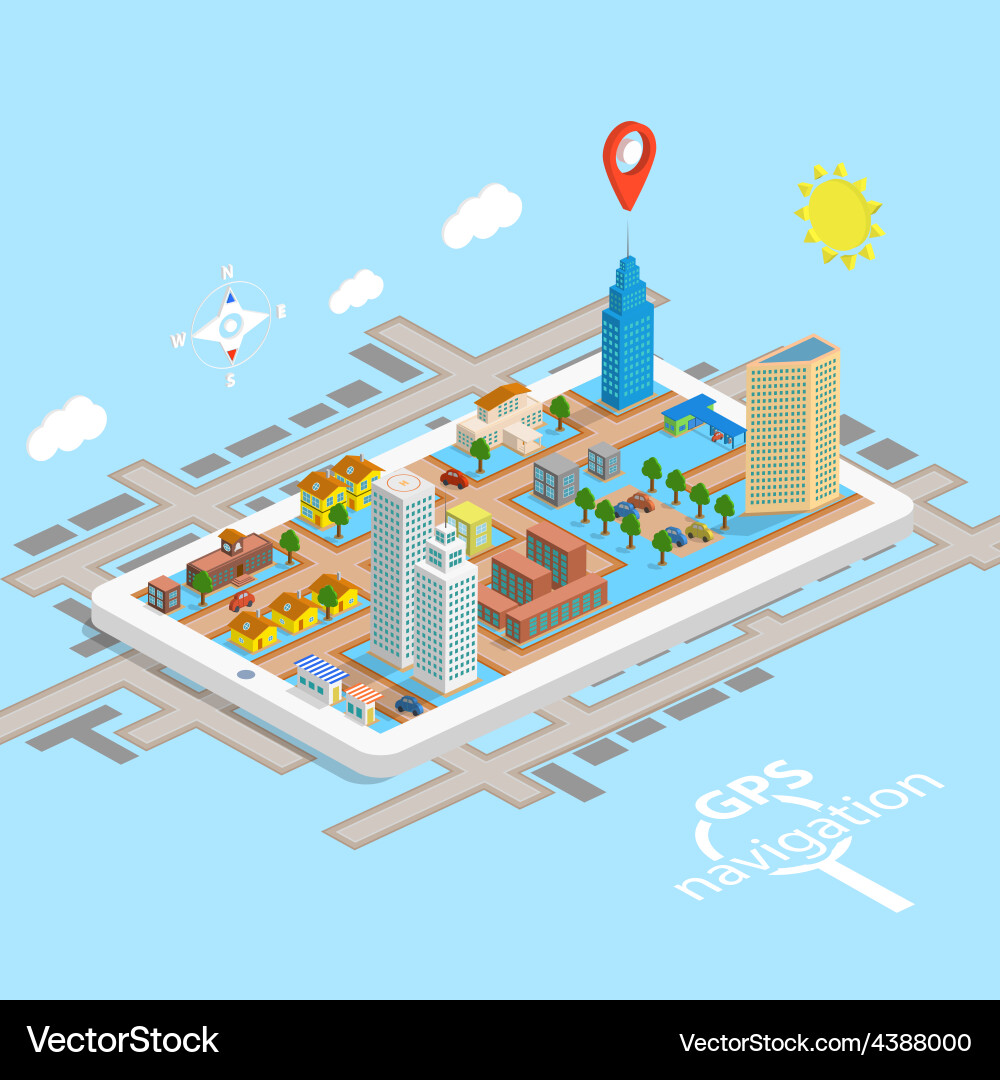 Gps mobile navigation isometric map Royalty Free Vector