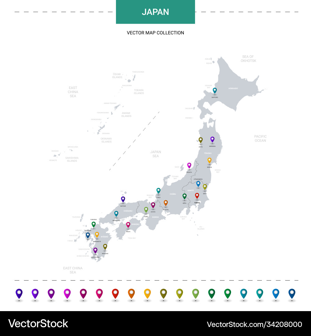 Japan map with location pointer marks infographic Vector Image