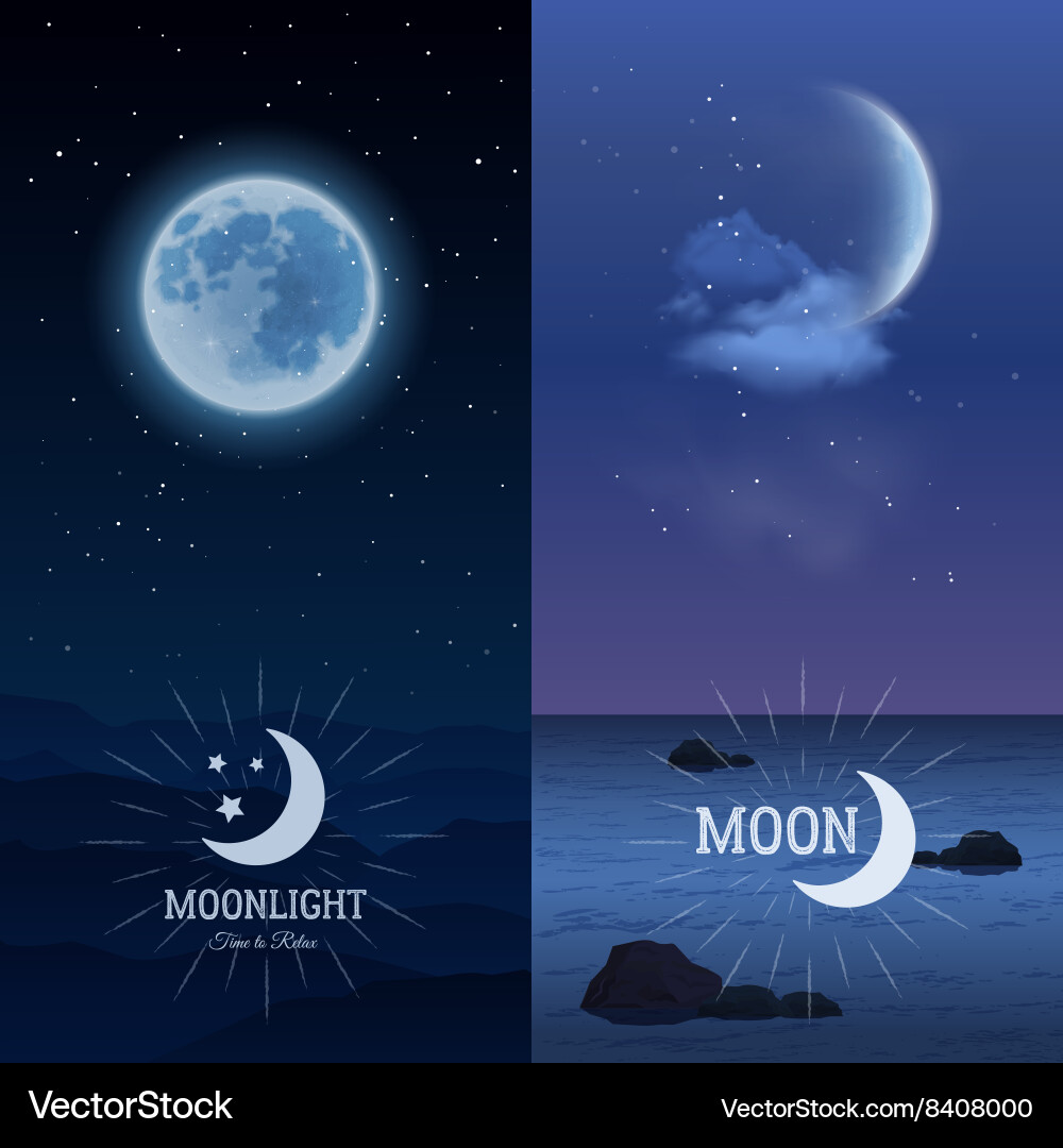 Moonlight banners vertical set Royalty Free Vector Image