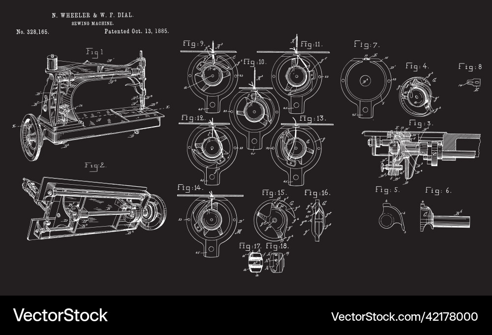 Sewing machine patent Royalty Free Vector Image