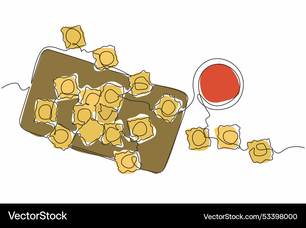 Single one line drawing ravioli spread out Vector Image