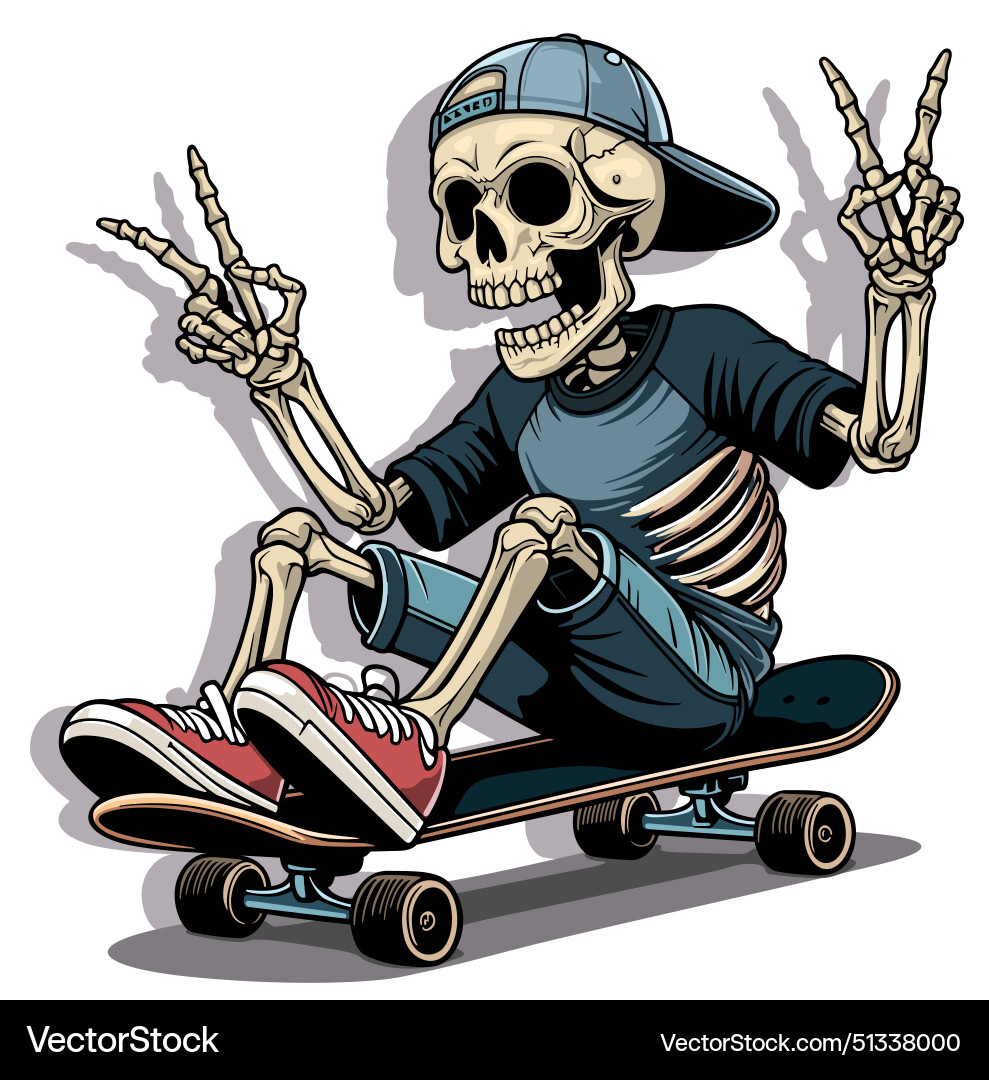 Skeleton sitting on a skateboard Royalty Free Vector Image
