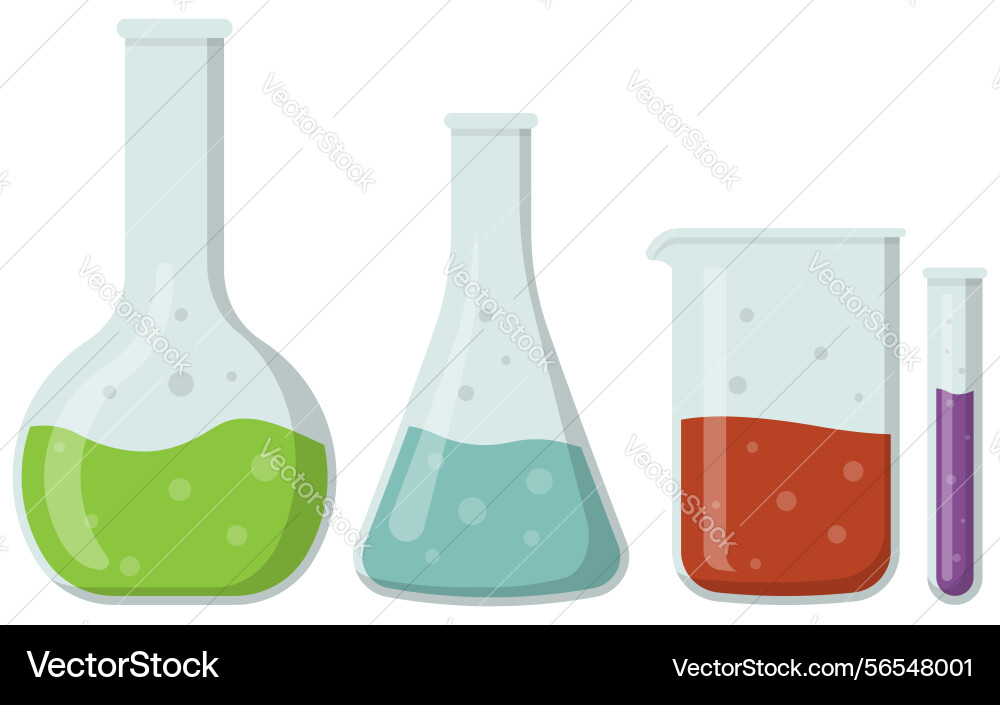 Colorful laboratory glassware featuring various Vector Image