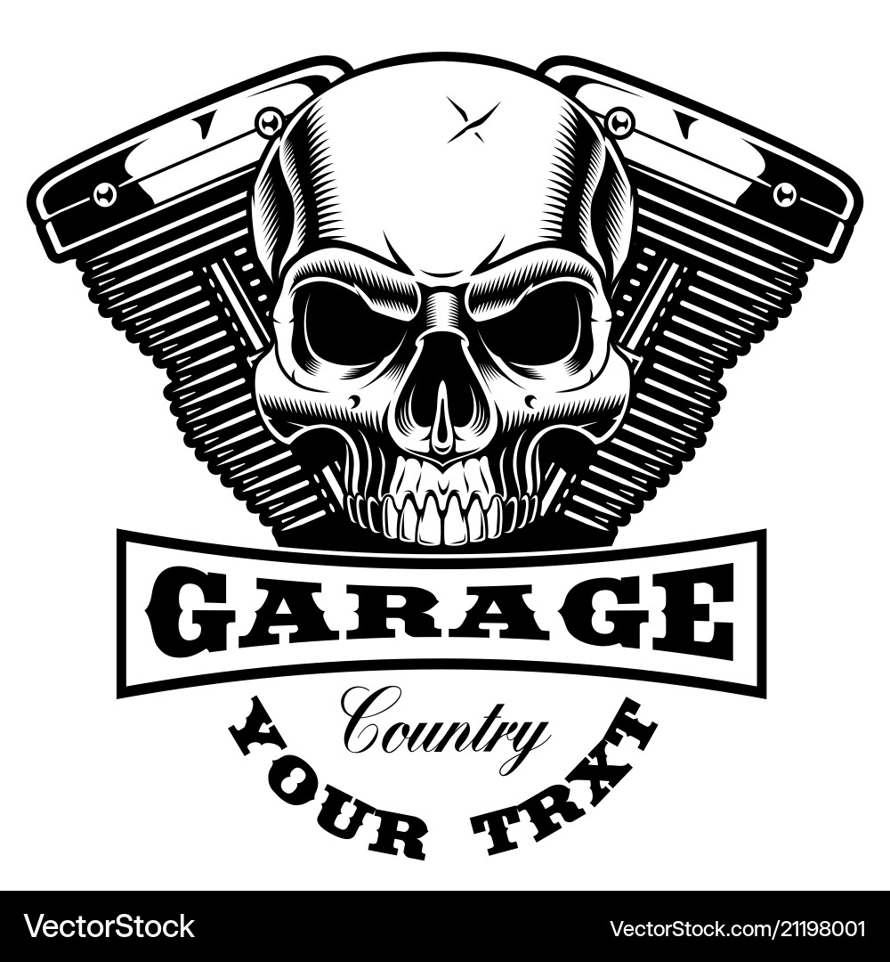 Motorcycle engine with skull Royalty Free Vector Image