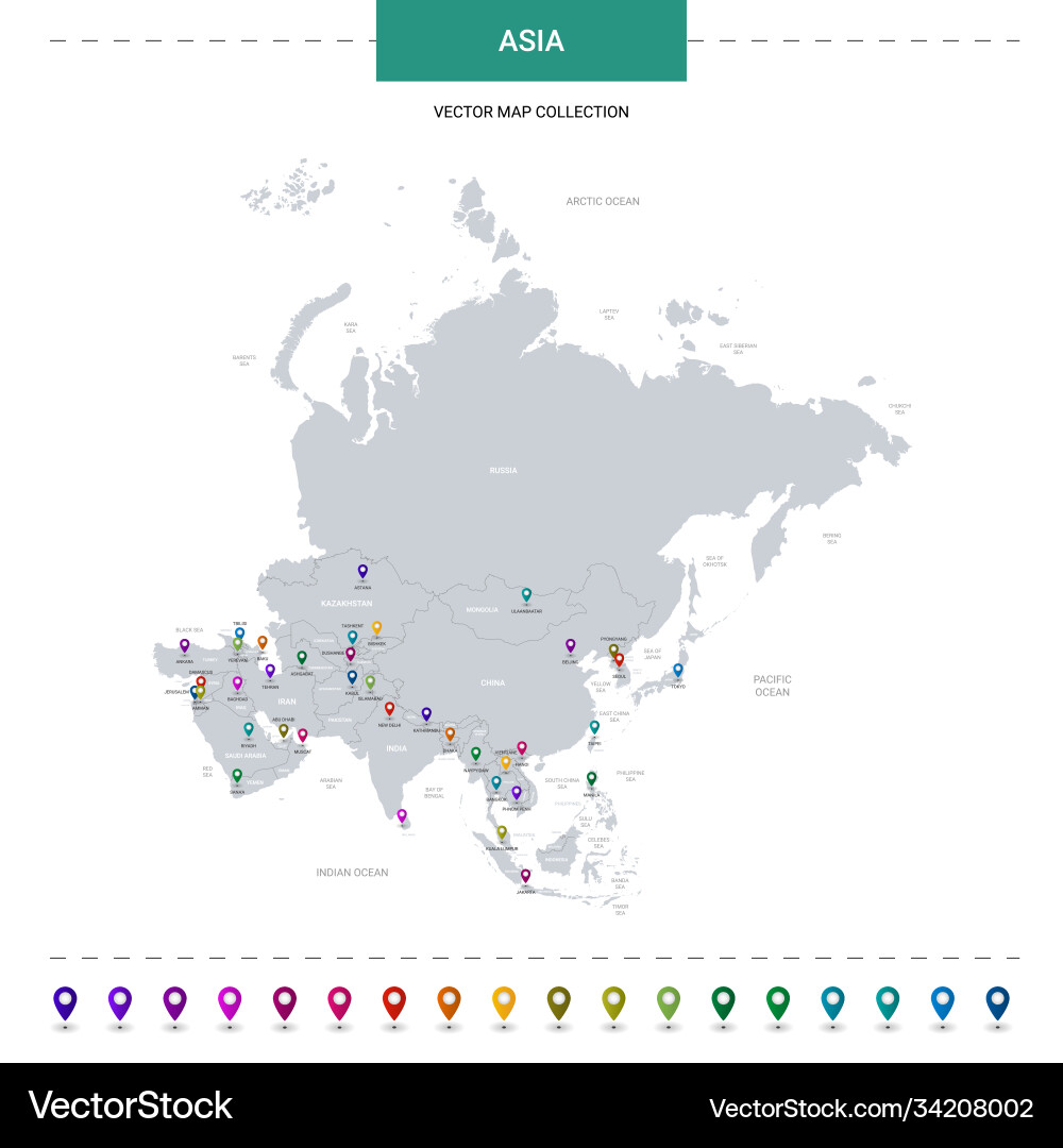 Asia map with location pointer marks infographic Vector Image