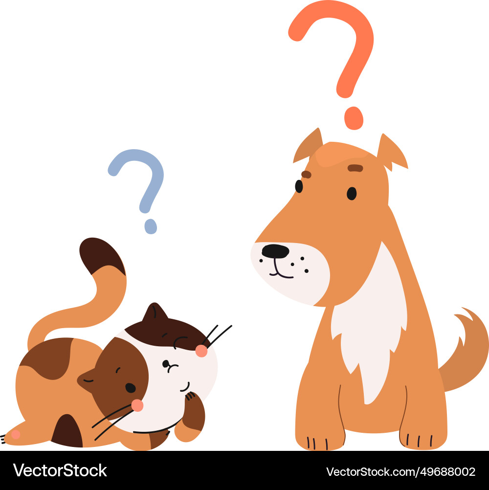 Cat and dog solve problem animals thinking Vector Image