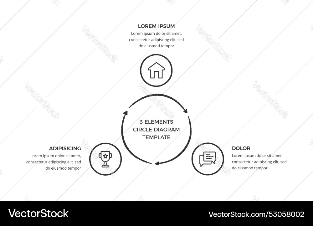 Hand drawn circle diagram - 3 elements Royalty Free Vector