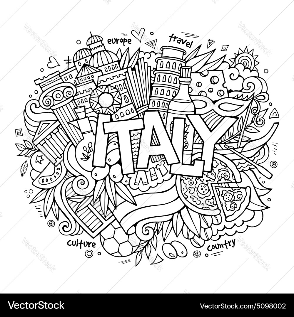 Italy hand lettering and doodles elements Vector Image