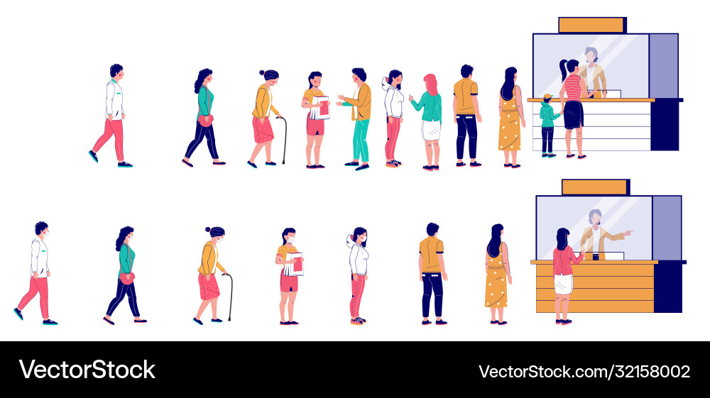 People waiting in line at ticket box flat Vector Image