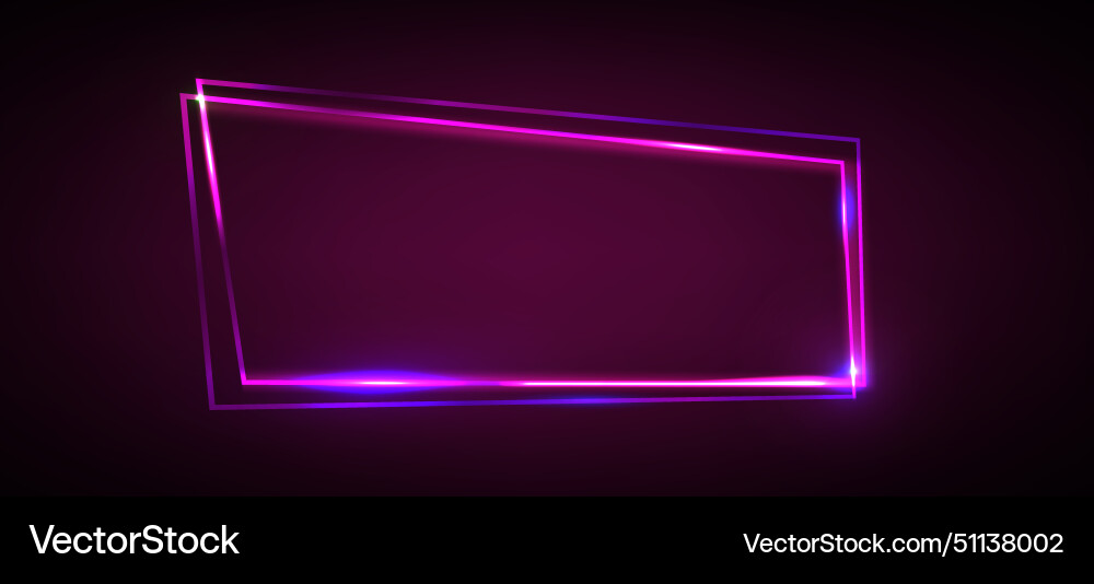 Purple neon rectangle frame banner with light glow