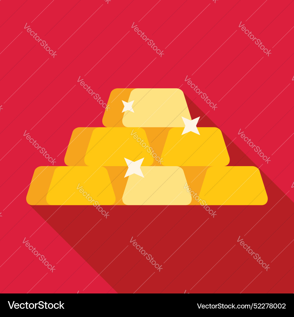 Shiny gold bars stacked on red background Vector Image