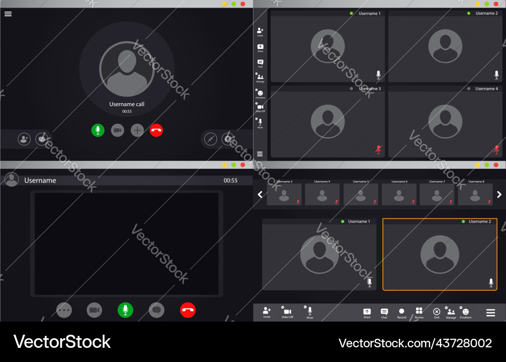 Videocall interface video call or chat ui screen Vector Image